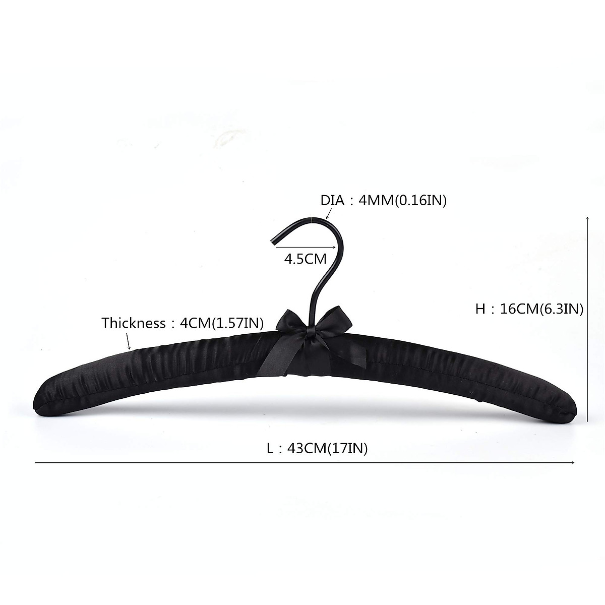 Cocomaya 17 Inch Extra Large Anti Slip Satin Padded Bridal Wedding Dress Hanger No Bumps for Dress Coats, Sweaters Pack of 5 (Black, 5)