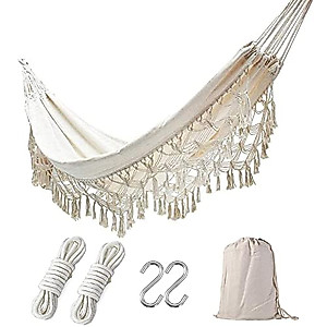 Boho Brazilian Fringed Macrame Hammock 485 lb Capacity,Portable Hammock Swing Net Chair for for Beach, Yard, Bedroom, Patio, Porch, Indoor, Outdoor, Wedding Decor with Bag