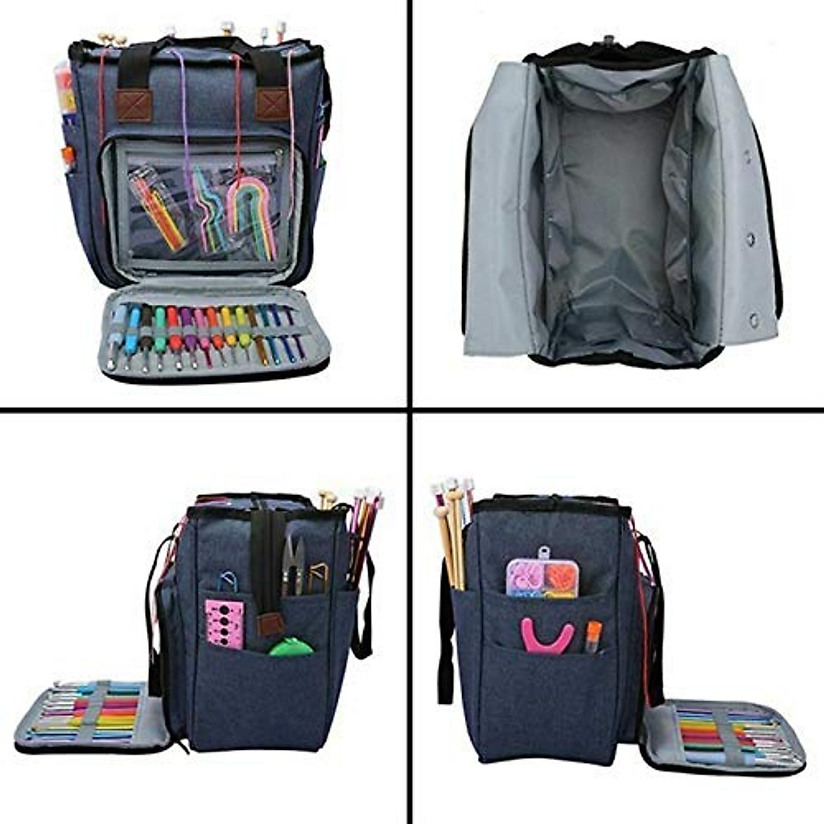 N/C Knitting Bag,Yarn Tote Organizer,Yarn Storage Bag for Crochet Hooks,Knitting Needles,Project and Supplies - No Accessories Included (Blue)