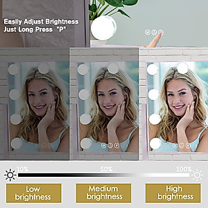 BWLLNI Lighted Makeup Mirror Hollywood Mirror Vanity Mirror with Lights, Touch Control Design 3 Colors Dimable LED Bulbs, Detachable 10X Magnification, 360°Rotation, (White) 12" L x 14" W