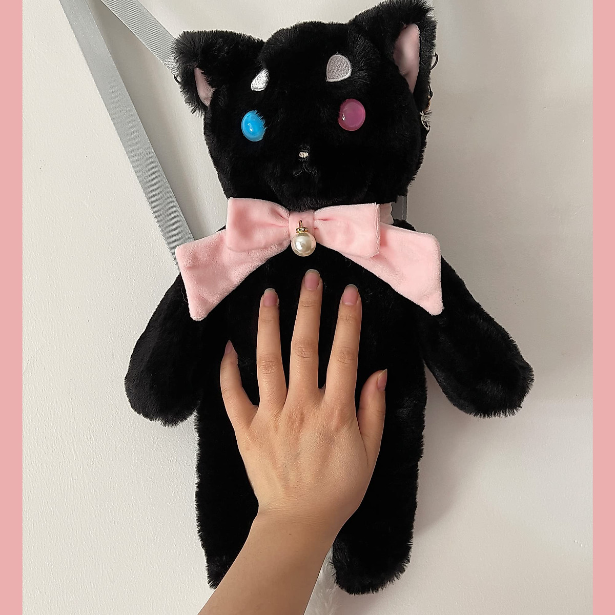 Liokoon Black Cat Plush Backpack Stuffed Animal Bag Purse Cute Kawaii Stuff Plushie Gift for Adults Women