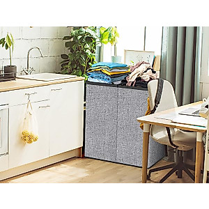 Pheswisom 150 L Extra Large Laundry Hamper with Lid, Double Laundry Hamper 2 Section with Removable Bags, Dirty Clothes Hamper for Storage Sorter, Dual Laundry Hamper for Bedroom, College, Dorm, Grey