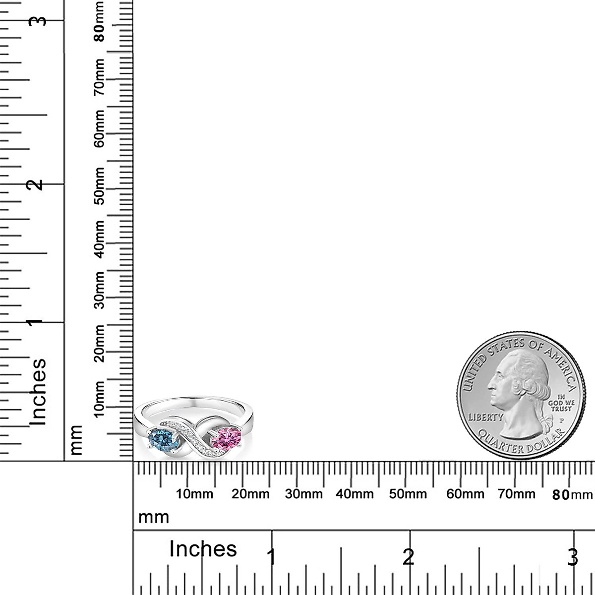 Gem Stone King 925 Sterling Silver Customized and Personalized 2-Stone Oval 6X4MM Gemstone Birthstone and White Moissanite Name Engraved Engagement Ring For Women (Size 5)