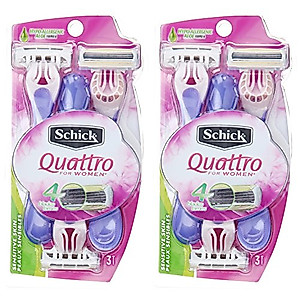 Schick Quattro Womens Disposable Razors for Sensitive Skin, 3 Count, Pack of 2