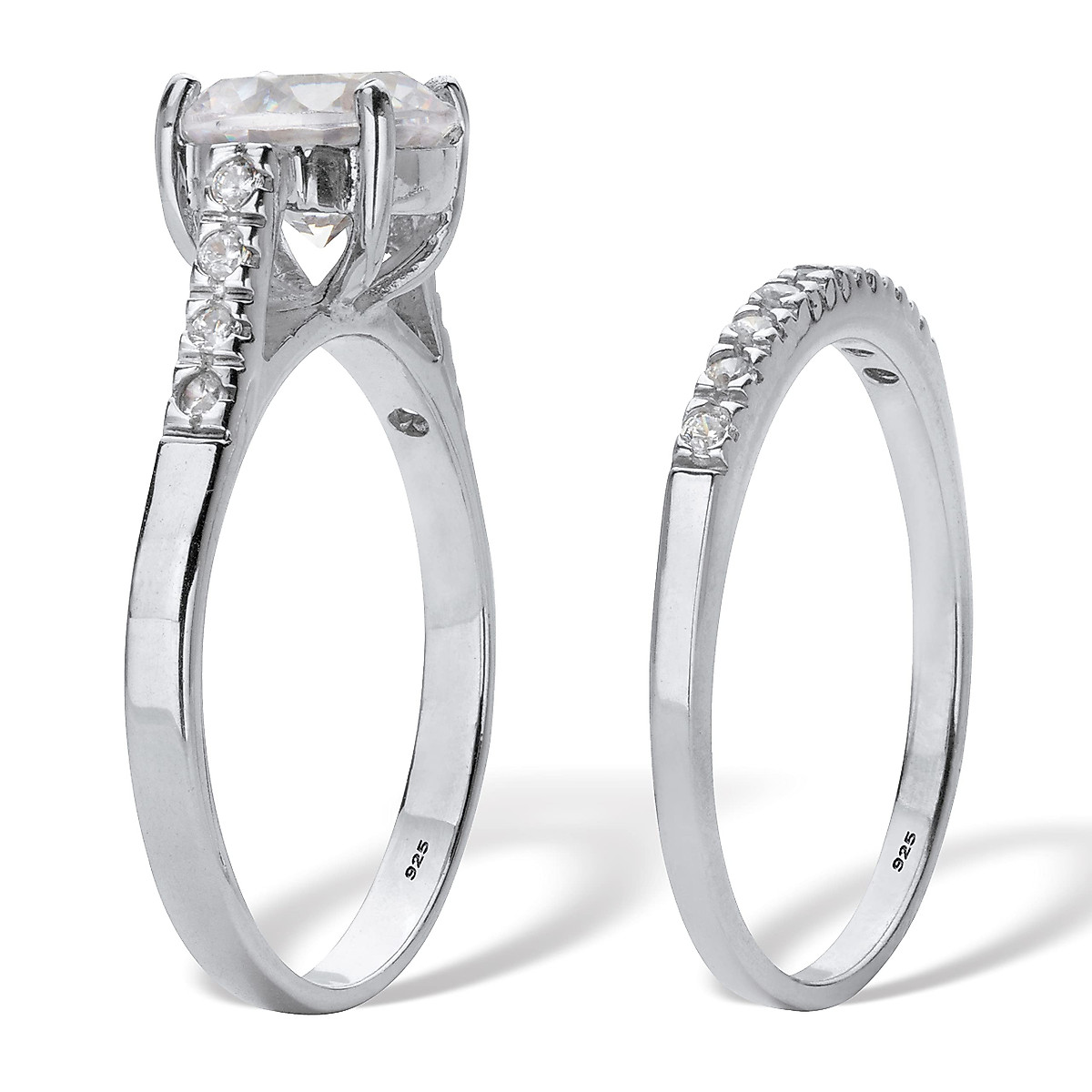 PalmBeach Jewelry 18k Gold-Plated or Platinum-Plated Sterling Silver Two Tone Round CZ 2 Piece Bridal Ring Set Size 6