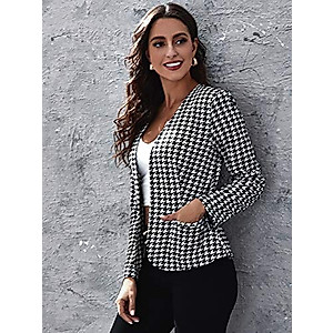 Milumia Women Elegant Open Front Houndstooth Blazer Work Office Jacket Outwear Black X-Large