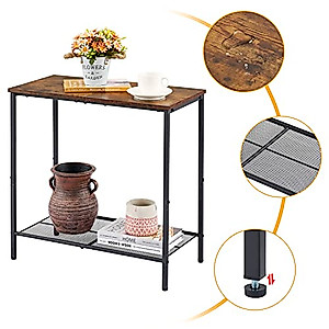 Hoctieon 2 Tier End Table, Sofa Side Table, Narrow Side Table with Storage, Slim Nightstand for Small Spaces, Metal Frame, for Living Room, Bedroom, Sofa Couch, Hall, Rustic Brown