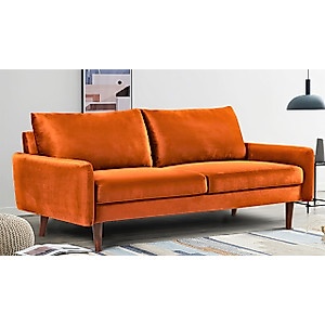 US Pride Furniture Kent Modern Velvet Sofa, Comfortable 3 Seater Couch for Living Rooms and Small Spaces, Ideal Studio Apartment Furniture with Sleek Design, Orange