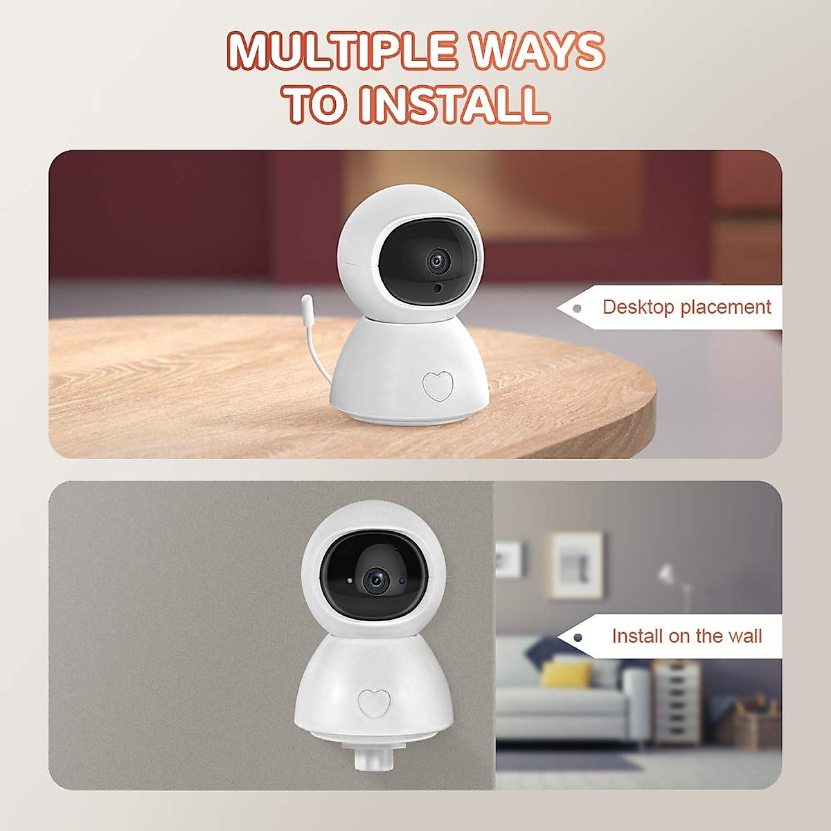 EVERSECU WiFi Baby Monitor Pet Camera Support Temperature Detecting, Sound Detecting and 6 lullabies, 2 Way Audio, Night Vision, Tuya Smartphone app for remoteview