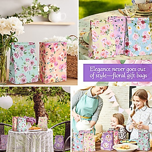 Panelee 24 Pcs Floral Paper Gift Bags Tea Party Bags Spring Goodie Bags Small Flower Candy Treat Bags for Wedding Bridal Baby Shower Birthday Mother's Day Decorations