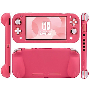 Silicone Protective Case for Nintendo Switch Lite, Soft Grip Case Cover with Comfort Ergonomic Handles for Nintendo Switch Lite 2019 [Self Stand][4 Thumb Stick Caps] (Silicone Grip-Pink)