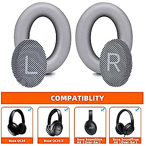 Premium Replacement Ear Pads for Bose QC35 & QC35ii Headphones Made by GEVO- Comfortable Adaptive Memory Foam and Extra Durable - Fits QuietComfort 35 & 35ii / SoundLink 1&2 AE（Over-Ear） (Silver)