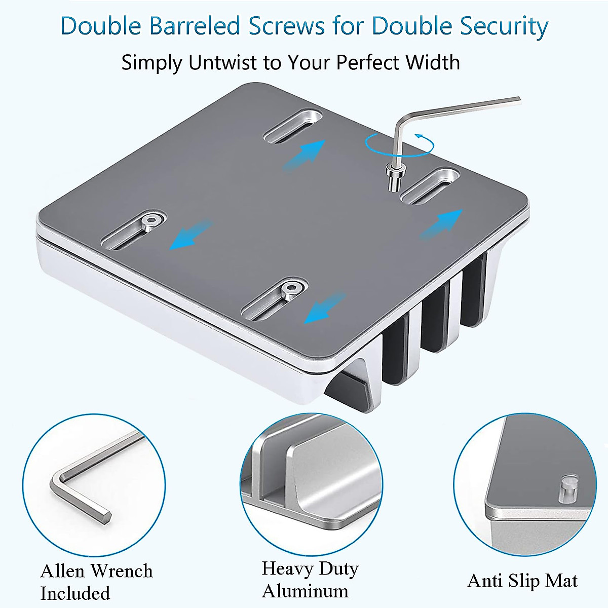Syslux Vertical Laptop Stand [Upgrade Version], 3 Slots Space-Saving Aluminum Desktop Stand Holder with Adjustable Dock Size,Compatible with All MacBook/Surface/Lenovo/Dell/Gaming Laptops (Silver)