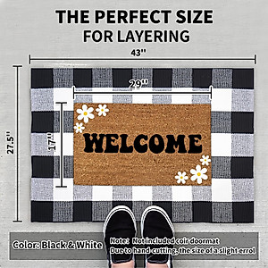 PIXFAIRY Buffalo Plaid Area Rug - 27.5x43 Inches, Black and White Checkered, Washable Cotton, Ideal for Front Porch, Kitchen, Entryway, Patio, Bathroom