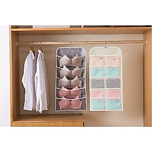 Cafurty Closet Hanging Organizer with Mesh Pockets & Rotating Metal Hanger,Dual Sided Wall Shelf Wardrobe Storage Bags,Oxford Cloth Space Saver Bag for Bra Underwear Underpants Socks -Grey
