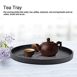 Round Shape Solid Wood Food Meals Serving Tray Tea Coffee Snack Plate Home Kitchen Restaurant Trays 37.5cm(Black)
