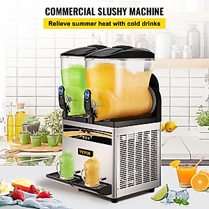 VEVOR Commercial Slushy Machine, 15Lx2/4 Galx2 Food-Grade PC Tank, 1000W 110V, Stainless Steel Margarita Smoothie Frozen Drink Maker, Slushie Machine for Supermarkets Cafes Restaurants Bars Home Use