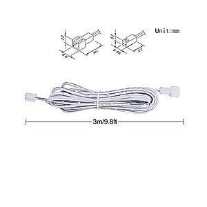 AIBOO Extension Cables 9.84FT LED Under Cabinet Puck Lighting, 2-Pin Male and Female Cable Connector Extension Cords for LED Puck Lights with White Cords (6 Pack)