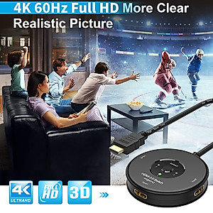 HDMI Switch 4K 60Hz, 3 in 1 Out HDMI Splitter for HDTV/Xbox/PS5/Fire Stick/DVD Player/PS4/PS3 4K 1080P 3D, Meofia HDMI Hub 3 Port HDMI Switch Box, HDMI 2.0 Switcher Multi HDMI Adapter