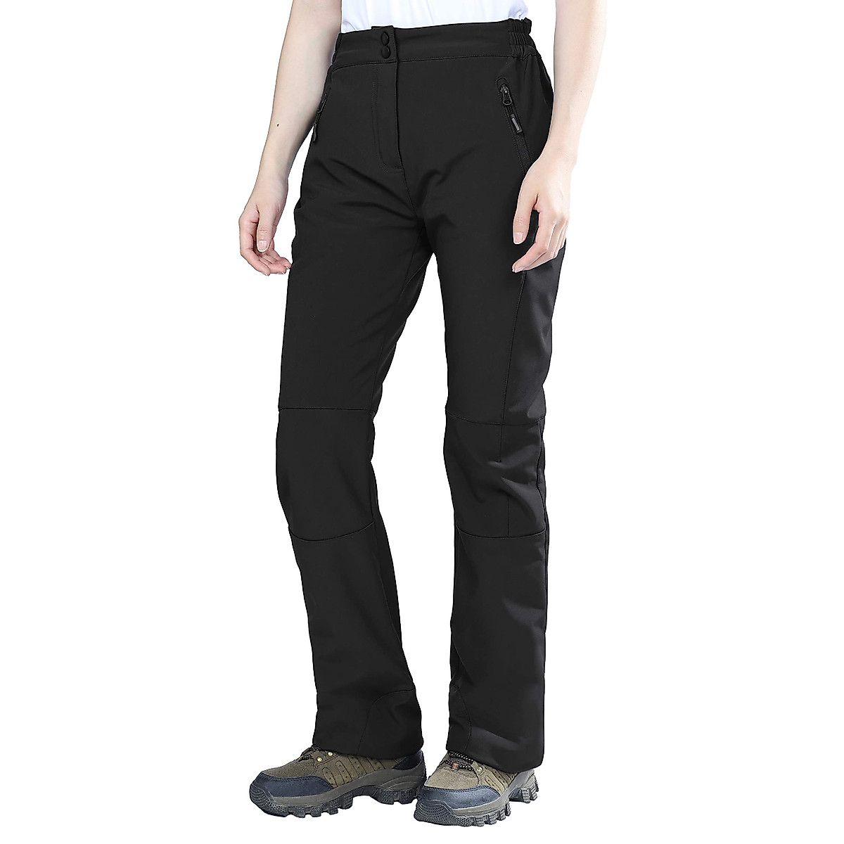 Amazon Essentials Women's Idra Fleece Lined Pants Outdoor Softshell Waterproof Insulated Hiking Ski Snow Warm Trousers - Black - 12 (inseam 30")