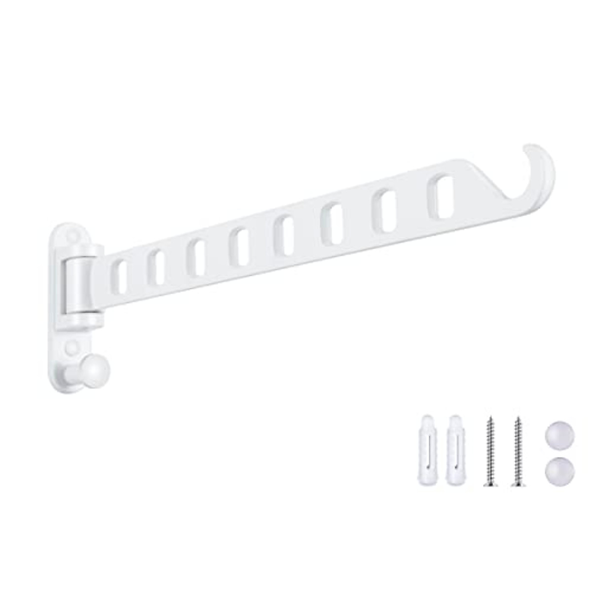 SKIKEN White Closet Hanger with Swing Arm, 8-Hole Heavy Duty Coat Hanger, Space Saver for Closet, Small Drying Hanger Rack for Laundry Room, Bathroom, Sturdy, Aluminum (1Pack, White)