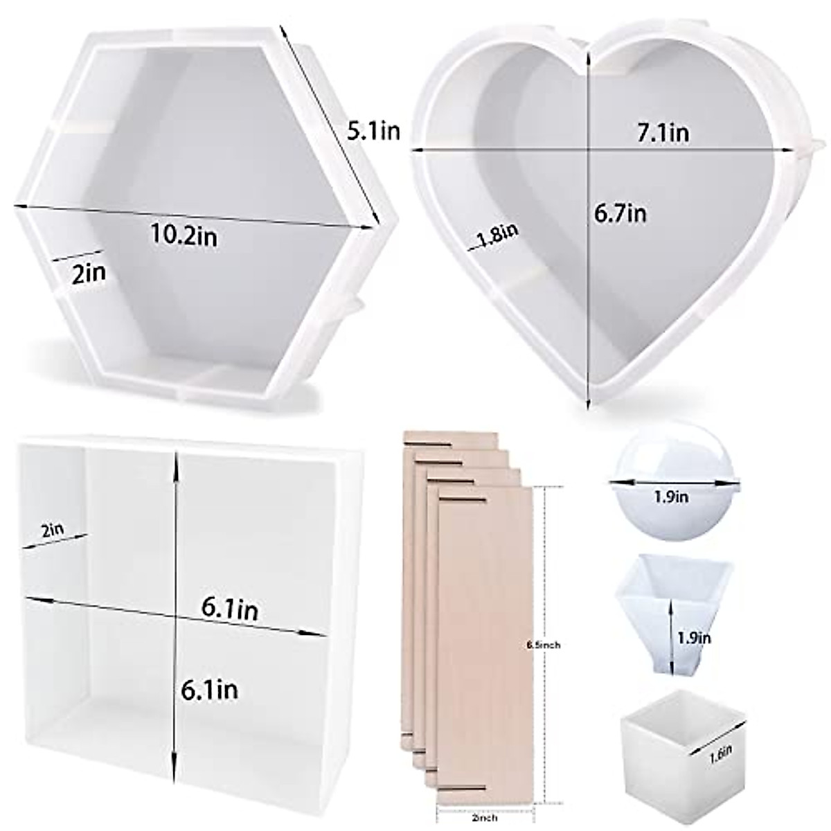 3 PCS Large Resin Molds Silicone Kit, Including Deep Hexagon, Heart, Square Epoxy Resin Casting Mold for Flower Preservation Bookends DIY Art