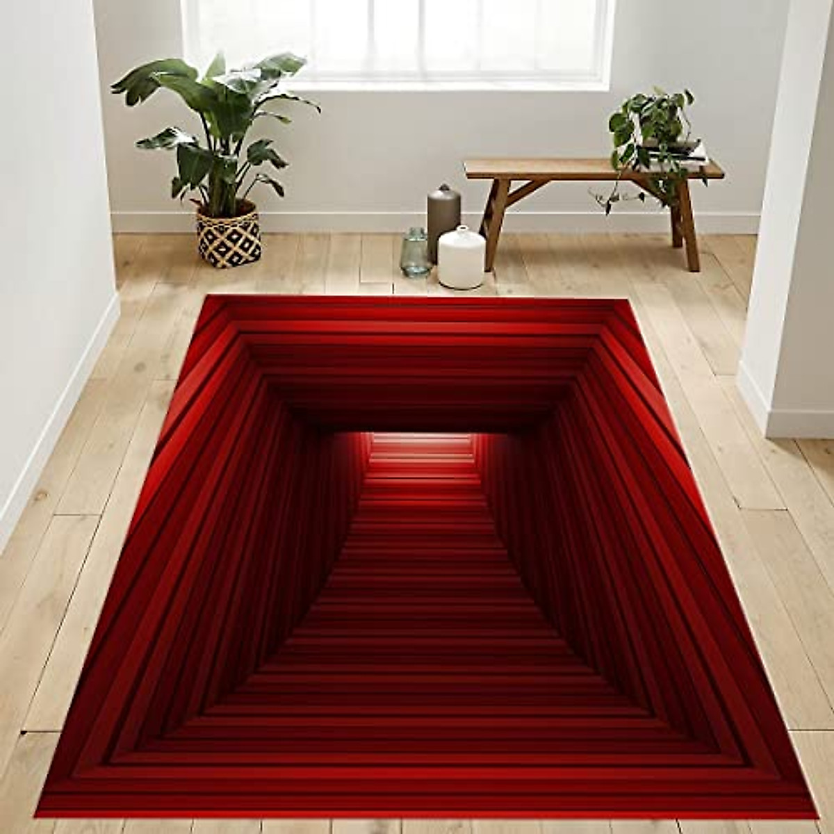 3D Vortex Rug, 3D Illusion Rug, Red Rectangular Illusion Rug, Vortex Illusion Carpet, 3D Effect, Optical Illusion (47”x70”)=120x180cm