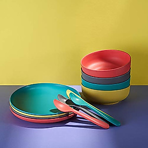 GET FRESH Bamboo Kids Plates Set – 4-pack Reusable Bamboo Dinner Plates for Kids and Toddlers – Colorful Bamboo Fiber Childrens Dinnerware Set – Kids Bamboo Tableware Plates for Everyday Use