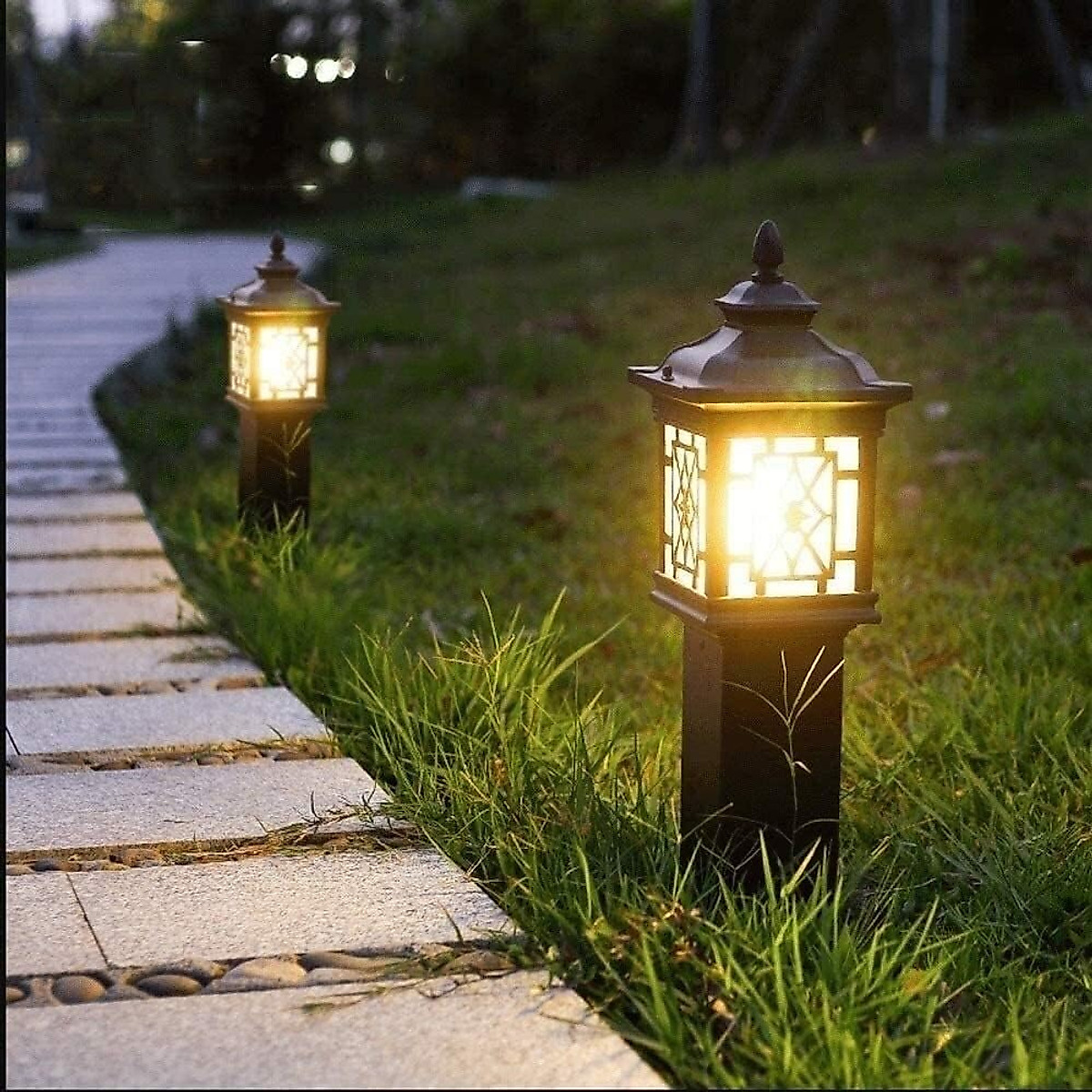MODEBHD Chinese Retro Garden Column Head Lamp E27 Outdoor IP65 Waterproof Landscape Lighting Column Head Lamps Modern Minimalist Lawn Lamp Fence Lamp Post Lamp High Pole Lamp (Height: 60 Cm)