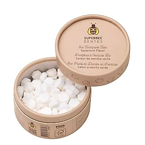 SuperBee Dentos 100 Toothpaste Tablets, Fluoride Free & Eco Friendly, Sensitive Bites for Kids and Adults, Chewable Spearmint