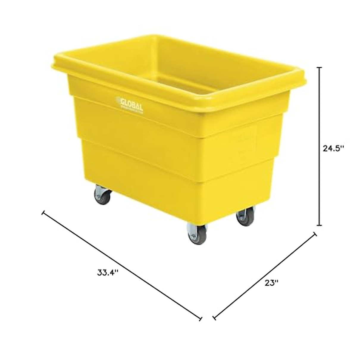 Global Industrial 6 Bushel Plastic Bulk Box Truck, Direct Mount Base, Yellow, 33-2/5"L x 23" W x 24-1/2"H