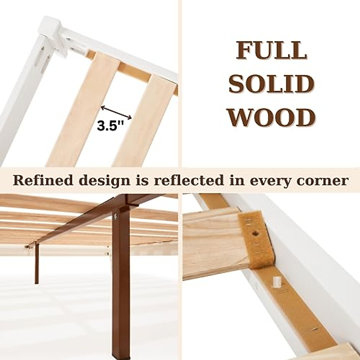 Bme Dinkee Signature Ivory White King Bed Frame Without Headboard - Modern & Minimalist Style with Acacia Wood - 12 Strong Wood Slat Support - Easy Assembly - No Box Spring Needed