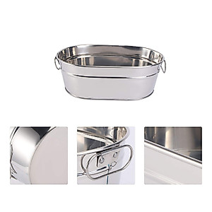 DOITOOL Galvanized Tub Galvanized Metal Tub, Beverage Tub for Parties, Galvanized Drink Tub Ice Bucket Oval Storage Bucket Ice Tub, 8.84x6.01x3.14 inch Galvanized Bucket
