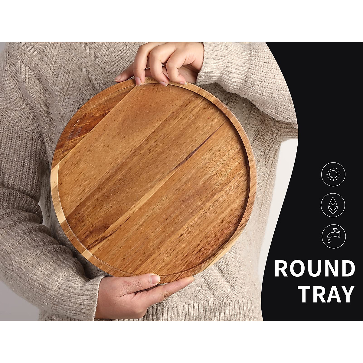 Acacia Round Wood Decorative Tray for Home Decor,Wooden Serving Tray,Candle Tray,Perfume Tray,Coffee Table Trays (11.5 inch, Natural)