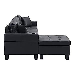 EMKK Living Room Furniture Sets,Sectional L Shaped Couch Sofa with 2 Pillows Left/Right Chaise Longue, Modular Upholstered Convertible Corner Sofá with Armrest Storage for Apartment, Black a