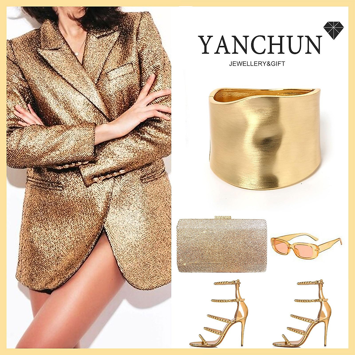 YANCHUN Gold Cuff Bracelets for Women Bangle Bracelet Chunky Gold Bracelet Non Tarnish 14K Gold Bracelets Trendy Jewelry Gifts
