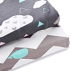 COSMOPLUS Stretch Fitted Changing Pad Cover 2 Pack Stretchy Changing Table Pad Covers for Boys Girls, Whale/Cloud