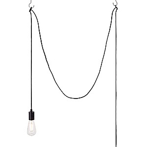 Gruenlich Plug in Pendant Lighting, Hanging Light Kits with ON/Off Switch, 15 Feet Cord, Bulbs Not Included, Black, 1-Pack