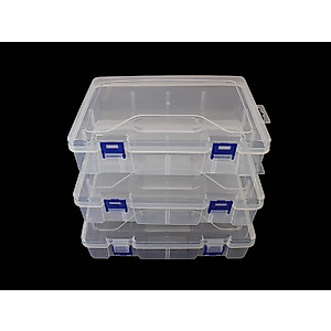 JESEP YONG 3pcs Clear Plastic Organizer Container Box, Containers Storage Box with Snap-Tight Closure Latch for Pencils, Puzzles, Small Toys,Jewelry Making & Sewing Crafts (3pcs Large Box)