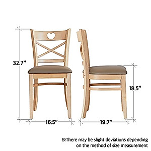Livinia Heart X-Back Dining Chair Set of 2, Solid Malaysian Oak PU Leather Upholstered Cushion Seat Wooden Cross Back Side Chairs (Natural-Oak)