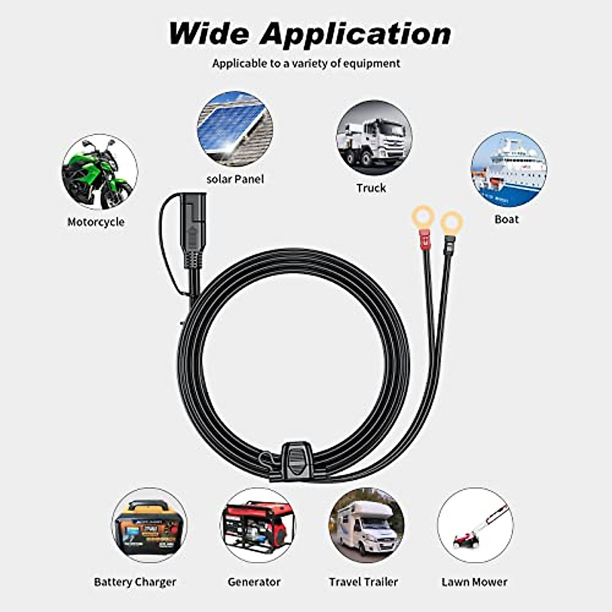 Kewig Motorcycle Solar SAE Quick Disconnect Extension Cable Adapter - 6FT SAE to O Ring Terminal Harness Quick Disconnect with 10A Fuse 2 Pin Plugs for Tractor, Motorcycle, Trucks, Cars, RV (1pcs)