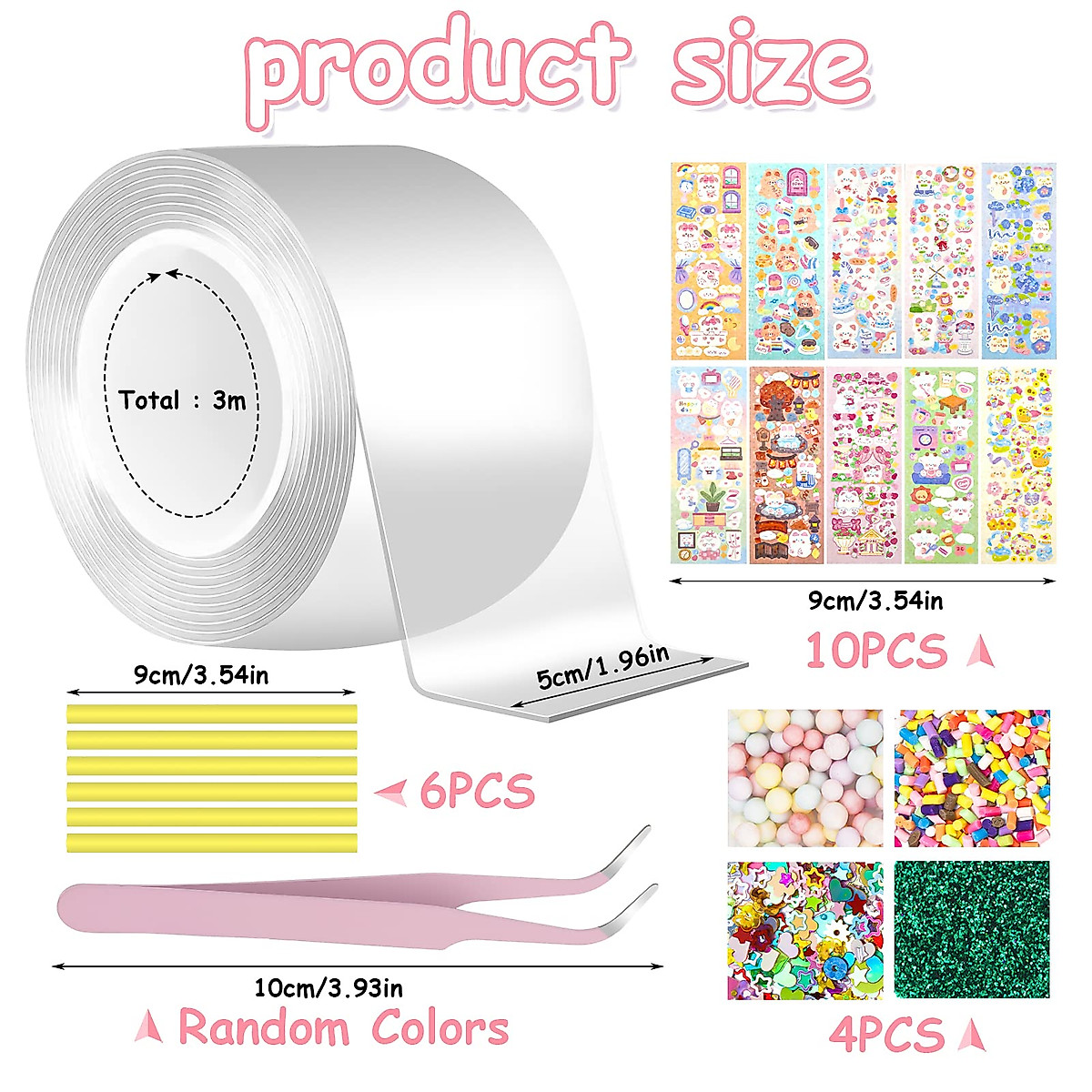 Nano Tape Bubbles Kit, Nano Tape Magic Plastic Bubbles Balloon, Nano Tape Elastic Bubble DIY Craft Kit, Party Favors and Fidget Toy for Kids, Girls, Boys and Adult (9.84ft × 2inch)