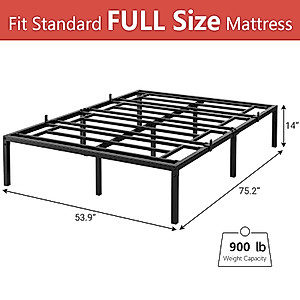 GAOMON Full Size Bed Frame 14 inch Black Metal Platform Bed Frame No Box Spring Needed Bedframe with Metal Slats Support Mattress Foundation Beds Base Easy Assembly Under Beds Storage-Full Size