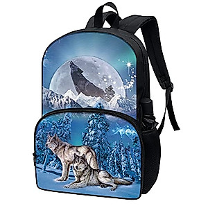 PORCLAY Three Wolf Moon Backpack for School Boys Kids Middle School Elementary Preschool Bookbag Girls Aesthetic School Bag for Boys 8-12 Simple School Supplies Bag