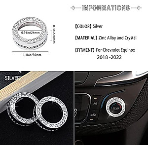 1797 for Chevy Chevrolet Equinox Accessories 2018-2022 Bling AC Knobs Caps Ring Air Conditioner Radio Volume Covers Stickers Decals Silver Crystal Pack of 2