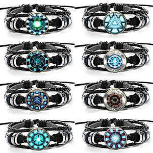 AOASK 8Pcs Iron Men Heart Leather Wrap Bracelets Women Men