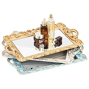 Frcctre Set of 3 Decorative Mirror Tray, Rectangle Mirrored Tray Jewelry Perfume Organizer and Display, Vintage Makeup Serving Tray with Handles for Vanity Dresser Bathroom, 9.5"x 15", 3 Colors