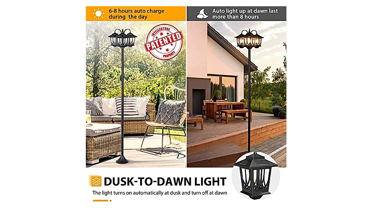 PASAMIC Solar Post Lights - Waterproof 3-Head Outdoor Garden Lighting
