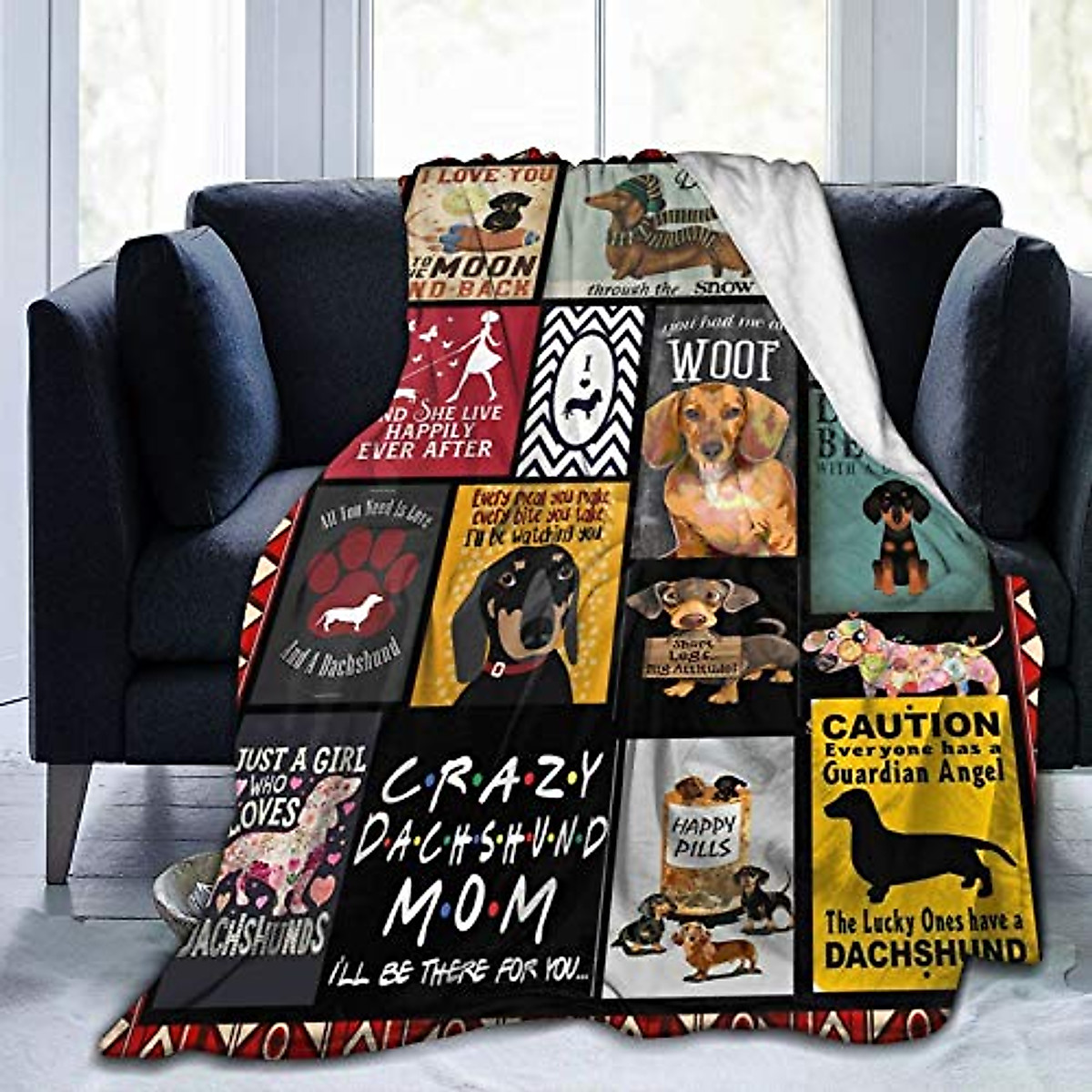 Socira Blankets and Throws Dachshund Dog Flannel Fleece Blankets for Men Women Cozy Warm Fuzzy Sofa Blanket for Couch Office Outdoors Large Bed Blanket Christmas New Year Birthday Gifts 50"x40"