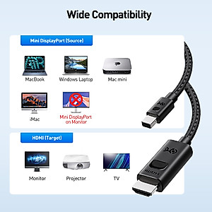 Cable Matters 8K Mini DisplayPort 1.4 to HDMI 2.1 Cable - 6ft / 1.8m, with 4K 240Hz / 8K 60Hz, Unidirectional Mini Display Port to HDMI 2.1 Cable, Black